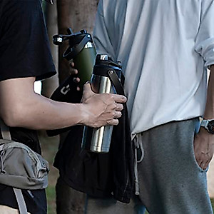 SkyWell 24oz Stainless Steel Water Bottle with 3 in 1 Lid, BPA-Free Leak-Proof Wide Mouth Vacuum-Insulated Water Flask with Straw and Handle Sweat-Proof for Outdoor and Travel, Black