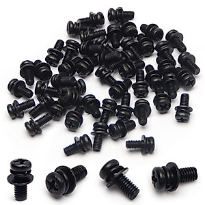 MroMax 50pcs M4-0.7 x 10mm Black Machine Screws, Combine Screws with Spring Washer and Plain Washers, Phillips Drive, Pan Head, Carbon Steel, Small Replacement Screw for Knobs Pull Handle