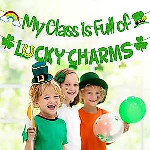 My Class is full of Lucky Charms Banner St. Patrick Day Decoration Saint Patrick Green Three Leaf Clover Shamrock Garland for Irish Day Decor Lucky Themed Preschool Birthday Bday Engagement Baby Shower Bachelorette Party Anniversary Celebration Supplies