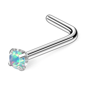 Ruifan 3PCS 20G 316L Surgical Steel 2mm Mix Color Opal Nose Rings Studs L-Shape Body Piercing Jewelry