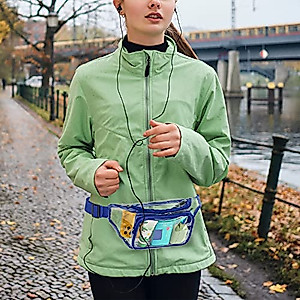 WJCD Clear Fanny Pack Stadium Approved Waterproof Cute Waist Bag Clear Purse Transparent Adjustable Belt Bag for Women Men, Beach, Movement,Concerts Bag (Blue)