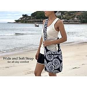 Sea Shell Crossbody Bag - Fully Lined with Front Zippered Pocket - Hippie Hobo Snail Shoulder Purse - Black and White - Medium