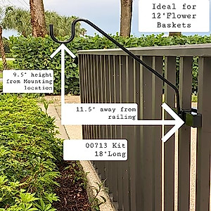 Hold It Mate Multi-Use Hook Kit Hang Flower Baskets Bird Feeders Chimes Lanterns on a Vertical Deck Railing, Balcony Porch or Fence 18 inches Long Holds up to 15lbs with Ease!