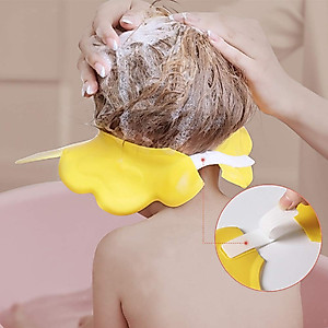 Baby Shower Cap Adjustable Silicone Shampoo Bath Cap Shower Hat Visor Cap Protect Eye Ear for Infants Toddlers Kids Children (Yellow)