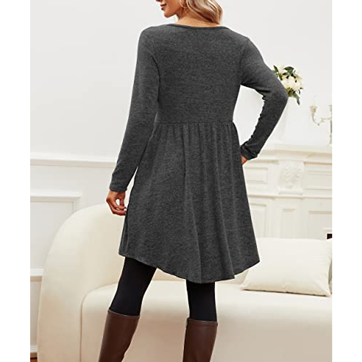 Albe Rita Fall Clothes for Women 2023 Winter Clothes Long Sleeve Dresses Dress Sweater Dress Fall Dresses Maternity Dress with Pockets,Dark Grey,S