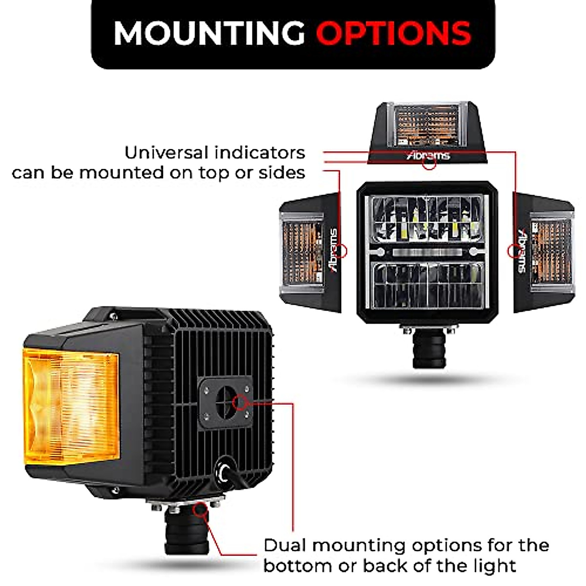 Abrams Snow Plow Lights Anti Freeze/Anti Icing Function LED Combination Pedestal HeadLight Kit - Heated Lens Heavy-Duty ATV Snow Plow Truck Snowplow Road Side Safety Universal Snow Thrower Accessory