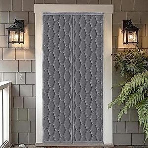 Magnetic Thermal Insulated Door Curtain for Double Doors 70x185cm, Door Soundproofing for Stores Porch Balcony Garage, Heat Protection Door Screen with Waterproof Cotton Curtain, Grey