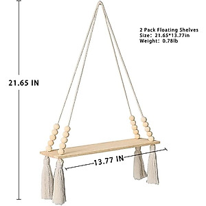 Cotton Macrame Wall Hanging Shelf for Home Decor - Woven Art for Home Decoration in Apartments, Dorms, Bedrooms, Living Rooms, Nurseries, Party Decorations - 14x5x22 Inches,-Set of 2 Pieces (White)