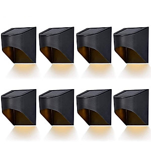 MAGGIFT 8 Pack Outdoor Metal Solar Deck Lights, LED Solar Fence Lights Decor for Steps Stairs Wall Walkway Garden Fences Pathway