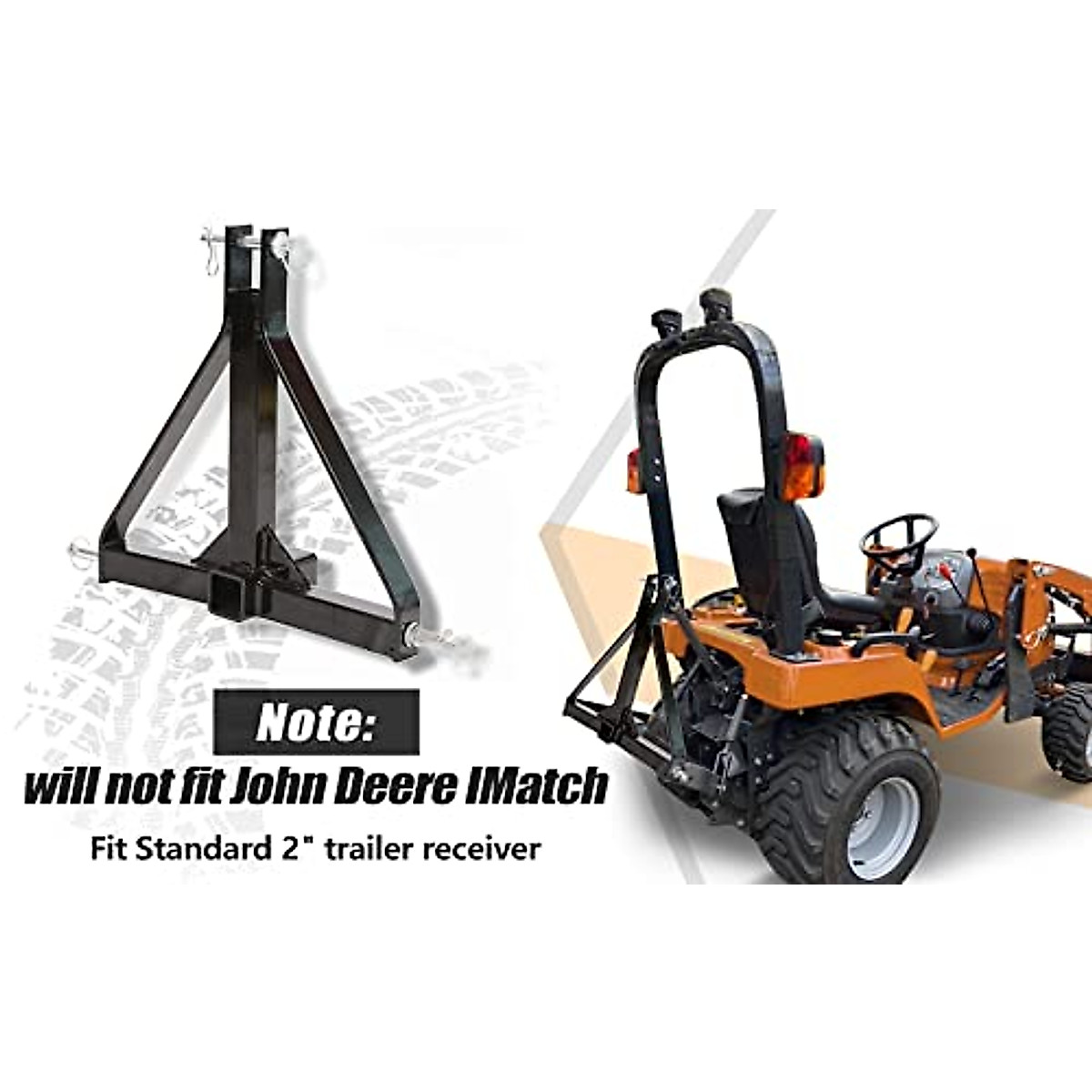 3 Point 2" Receiver Trailer Hitch Category 1 Tractor Tow Drawbar Adapter for BX Kubota, John Deere, LM25H WLM Tractor, NorTrac, Kioti, Yanmar, Cat