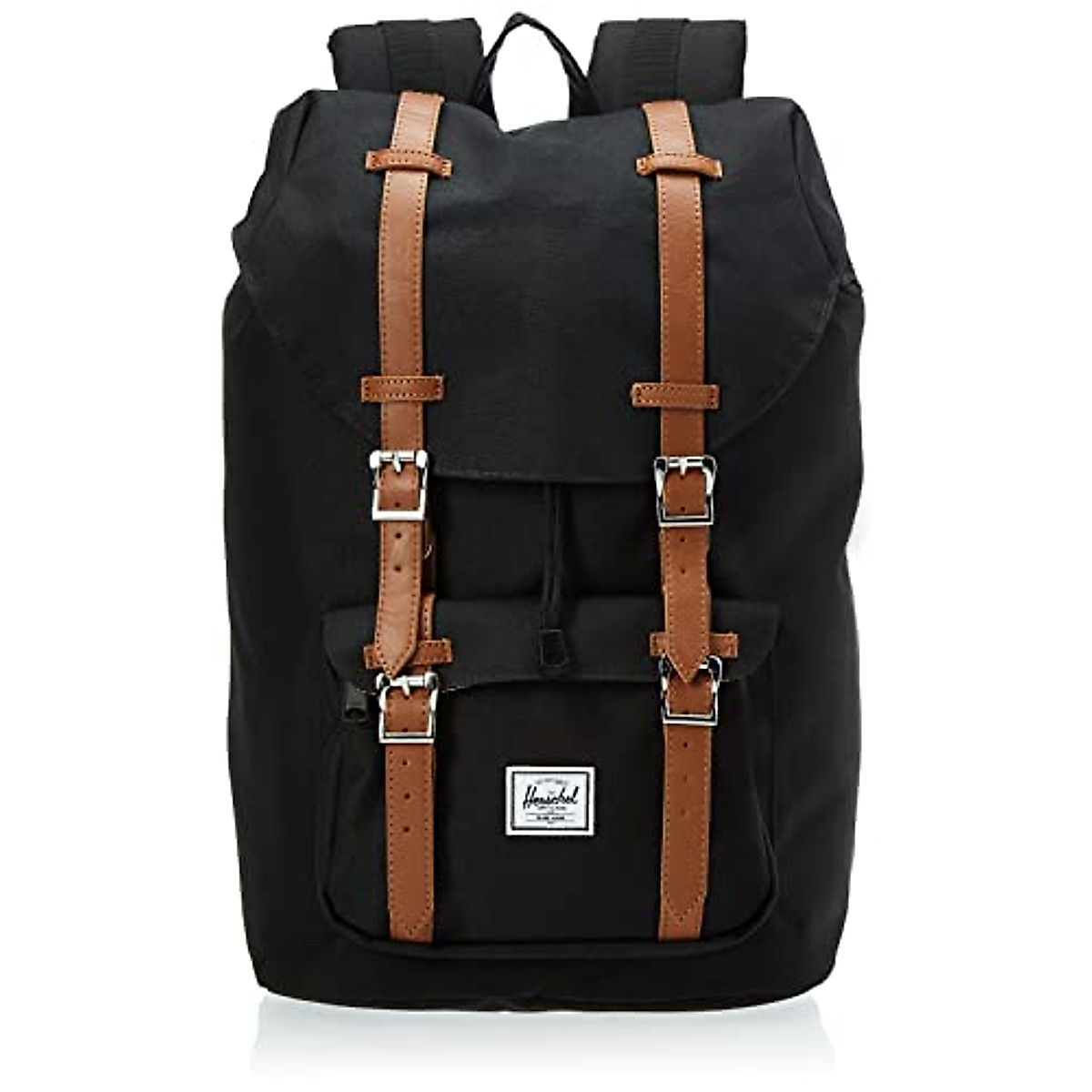 Herschel Little America Laptop Backpack, Black/Tan Synthetic Leather, Mid-Volume 17.0L