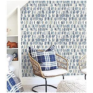 RoomMates RMK12533RL Watercolor Fountain Peel and Stick Wallpaper, 6" x 12", Blue, 28 Sq Ft