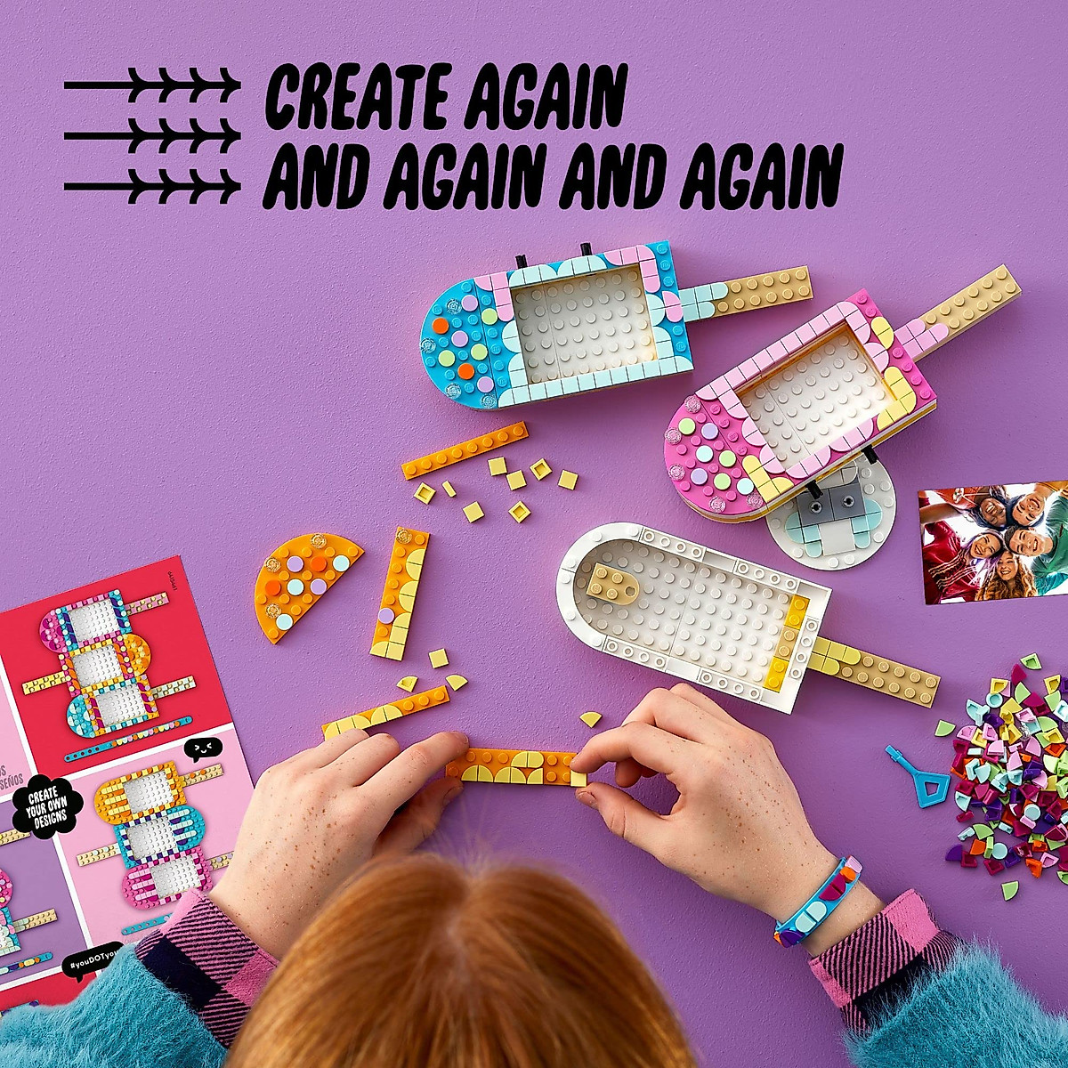 LEGO DOTS Ice Cream Picture Frames & Bracelet 41956 Craft Building Toy Set for Girls, Boys, and Kids Ages 6+; Customizable Holder Kit for Photos or Jewelry (474 Pieces)