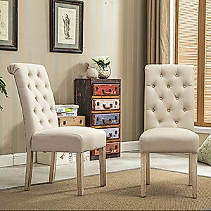 Roundhill Furniture Habit Solid Wood Tufted Parsons Dining Chair (Set of 2), Tan
