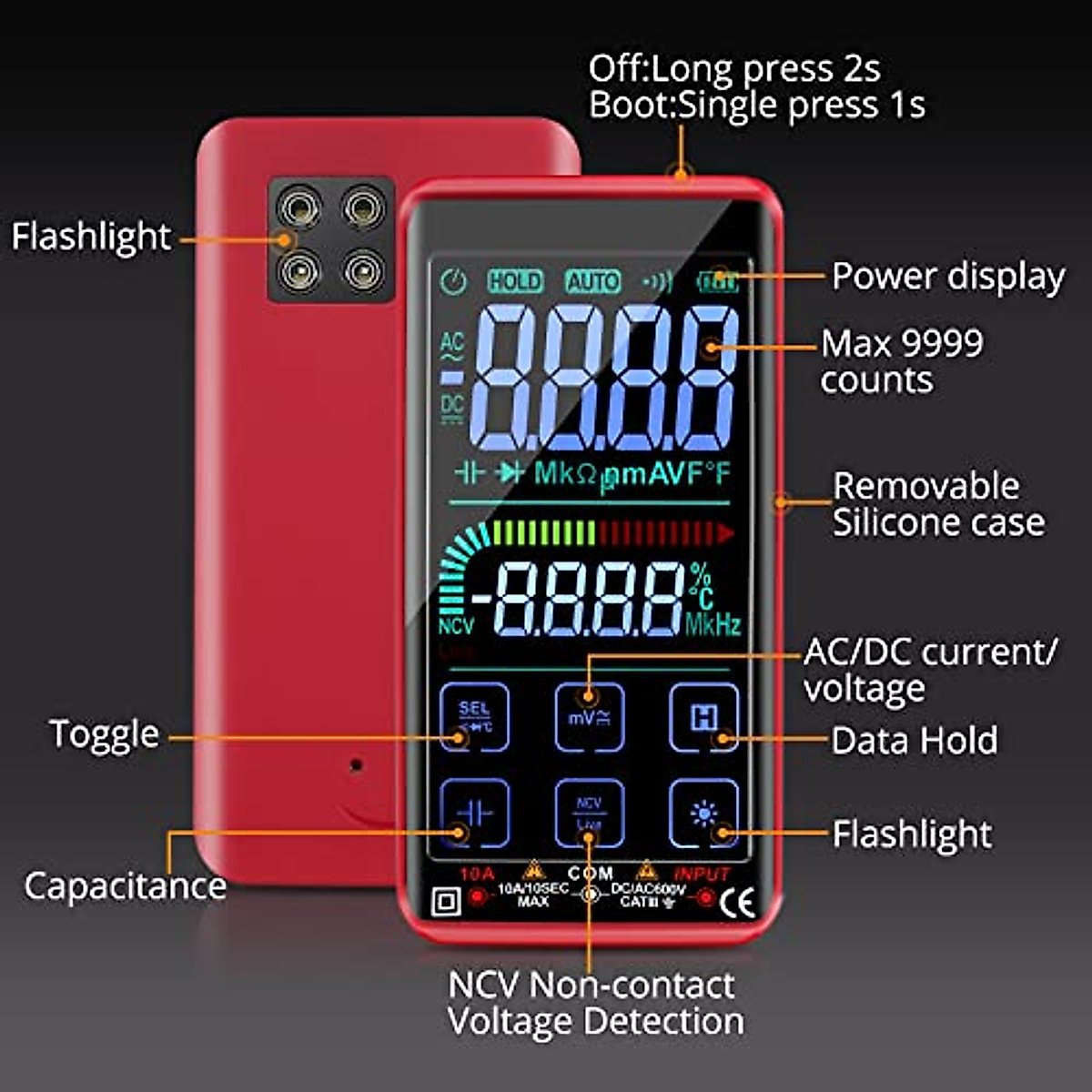 Proster Digital Multimeter TRMS Meter Voltage Current Capacitance Tester Temperature NCV (Touch Screen TRMS Meter)