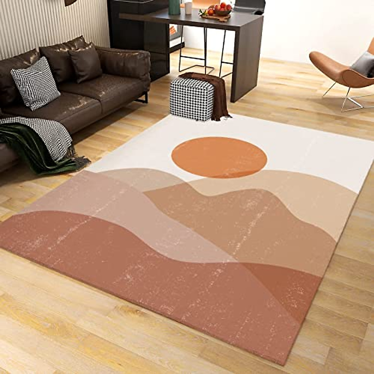 Boho Nursery Abstract Mid Century Kids Rugs, Sun and Mountain Thick Soft Plush Area Rugs, Breathable Durable Carpet, Machine Washable Mat for Kitchen Doormat Home Decor 3' x 5'