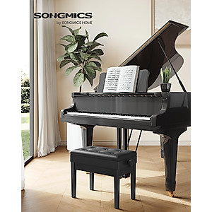SONGMICS Adjustable Wooden Piano Bench Stool with Sheet Music Storage Black ULPB57H
