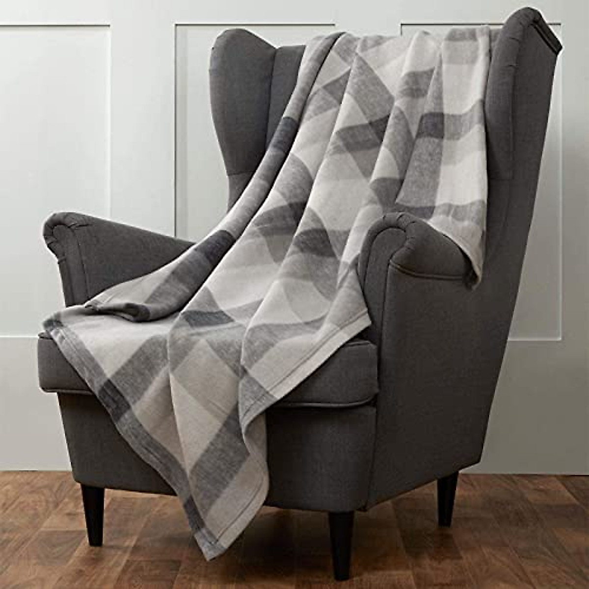 Dreamscene Grey Plaid Check Fleece Blanket Super Soft Lightweight Cozy Sofa Bed Buffalo Throw, Silver - 50" x 60" inch