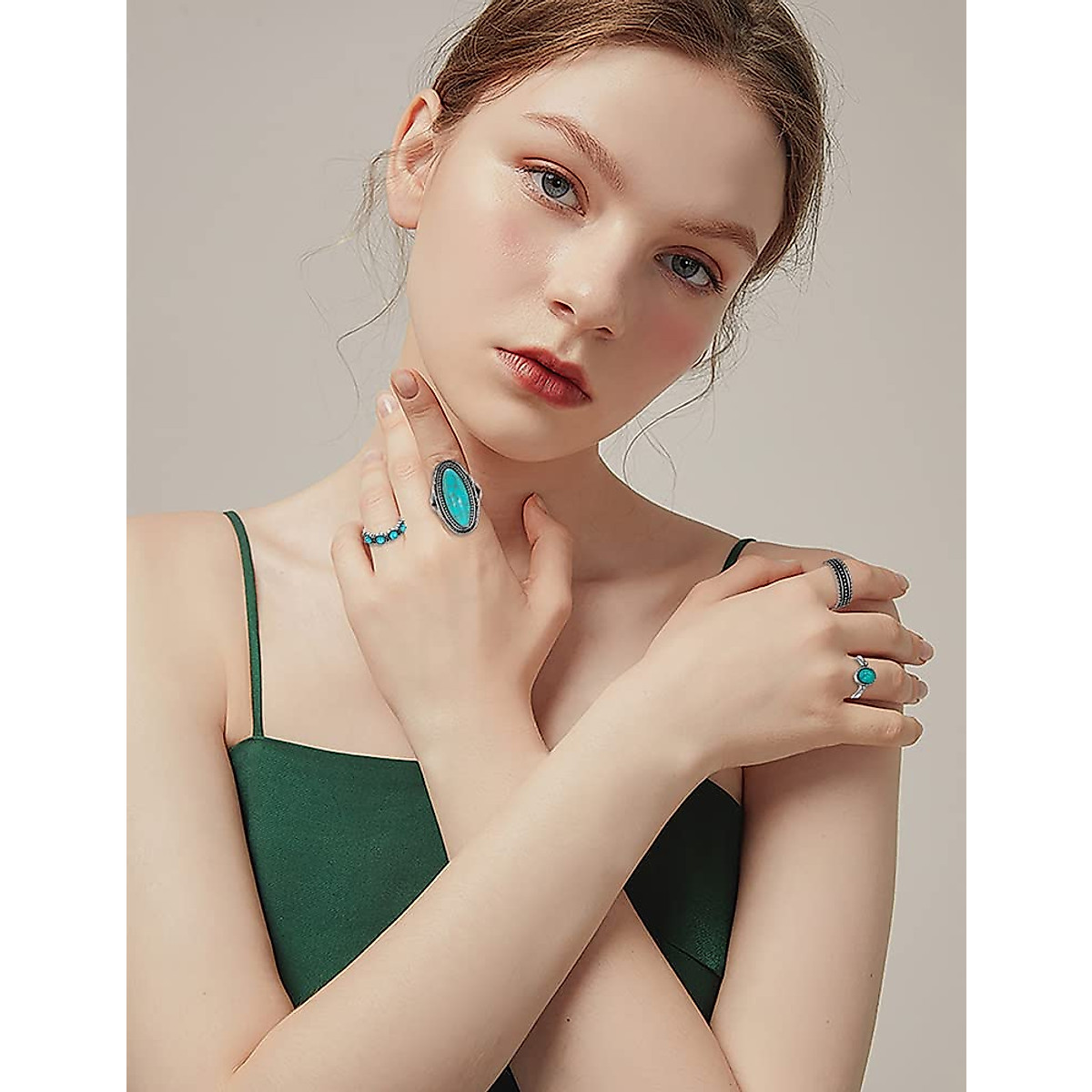 KISS WIFE Cool Rings Set for Women, Vintage Silver Punk Rings Bulk, Gothic Chunky Knuckle Emo Stackable Finger Ring Pack (Boho-2)