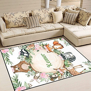 Greenery Wild Animals Personalized Non-Slip Area Rug Fiber Custom Carpet Name Text Floor Mat 5.2'x7.5' for Bedroom Living Room Home Decoration
