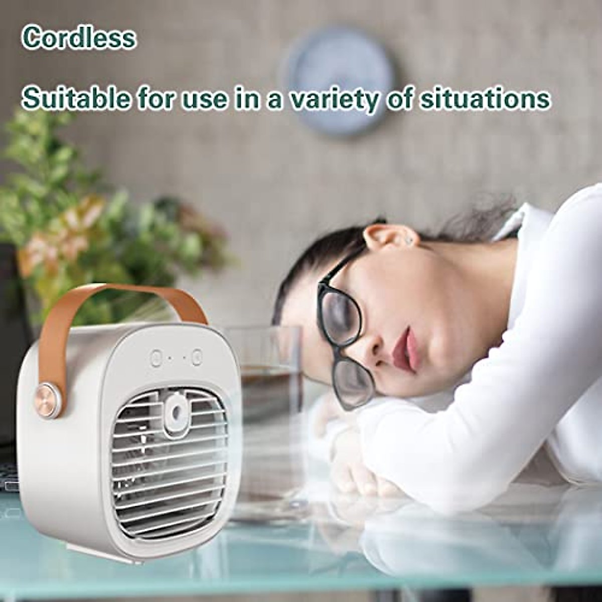 Portable Air Conditioner，10000mAh Mini Air Cooler Conditioner Fan，USB Personal Air Cooler With Humidifier，3 Speed Silent for Desktop，Office，Room，Bedroom，Travel，Car，Indoor & Outdoor activities.(White)