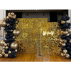 Gold Shimmer Wall Backdrop- SHIMMERHOO -24 pcs Decorations Panel Sequin Panels for Wedding Engagement Birthday Anniversary Party Decoration, Glitter Bling Sequins Photo Backdrops Sheets（Gold）