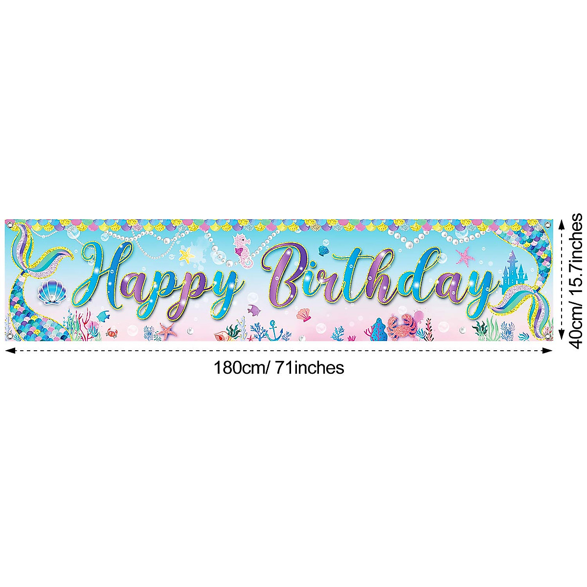 Tatuo Mermaid Banner Mermaid Happy Birthday Banner Under the Sea Girls Princess Party Decorations Background Photo Large Mermaid Glitter Banner for Birthday Party Supplies
