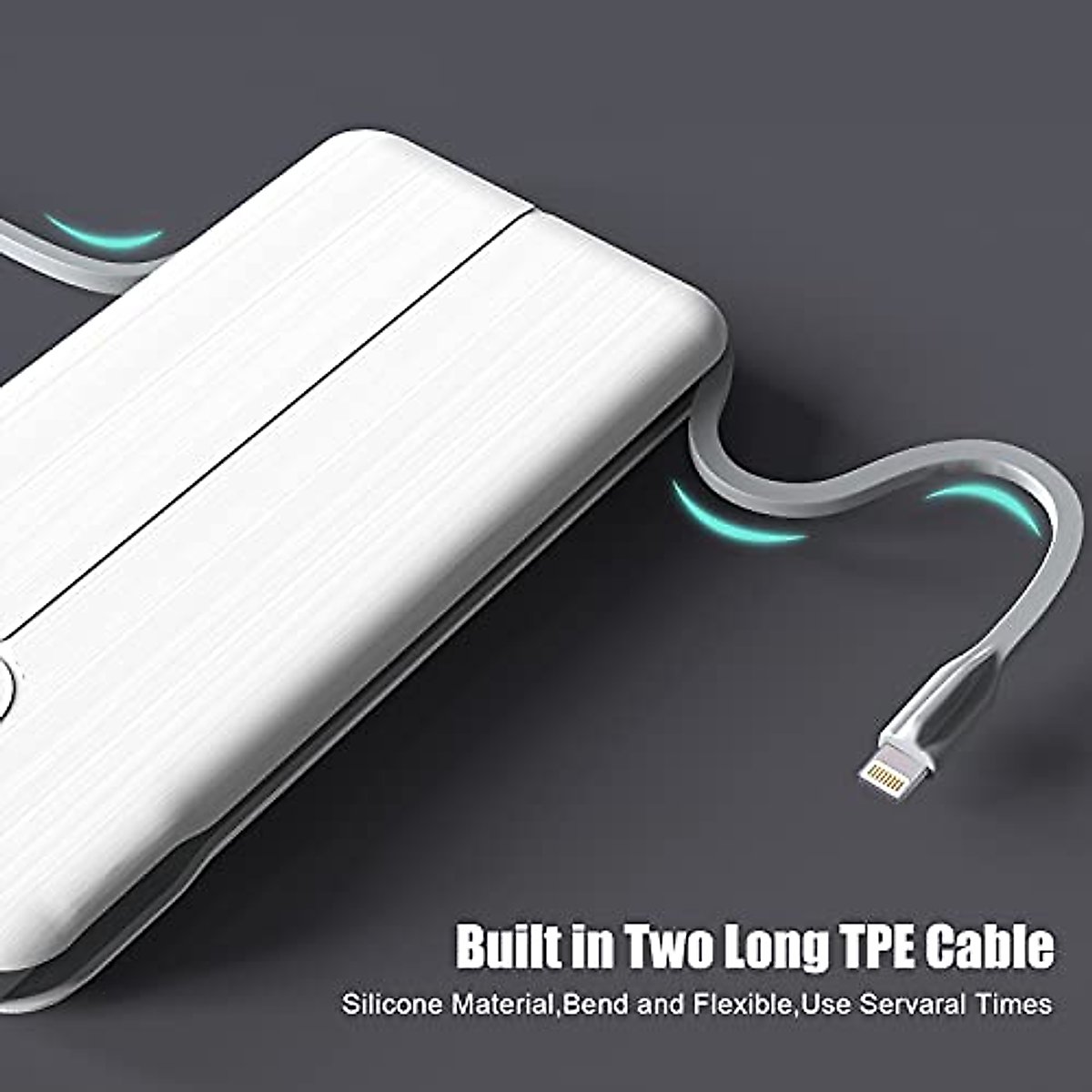 GiieeGii Portable Charger with Built in Cable, 10000mAh Power Bank with Type-C 3 Kinds Cables and USB Output Cell Phone Battery Backup Compatible with iPhone Android Smartphones