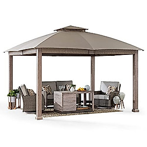 Sunjoy 11 ft. x 13 ft. Gazebo with Sunbrella Shade Fabric Canopy Roof, Outdoor Patio Steel Frame 2-Tier Soft Top Gazebo with All Aluminum Posts,5 Years Non-Fading