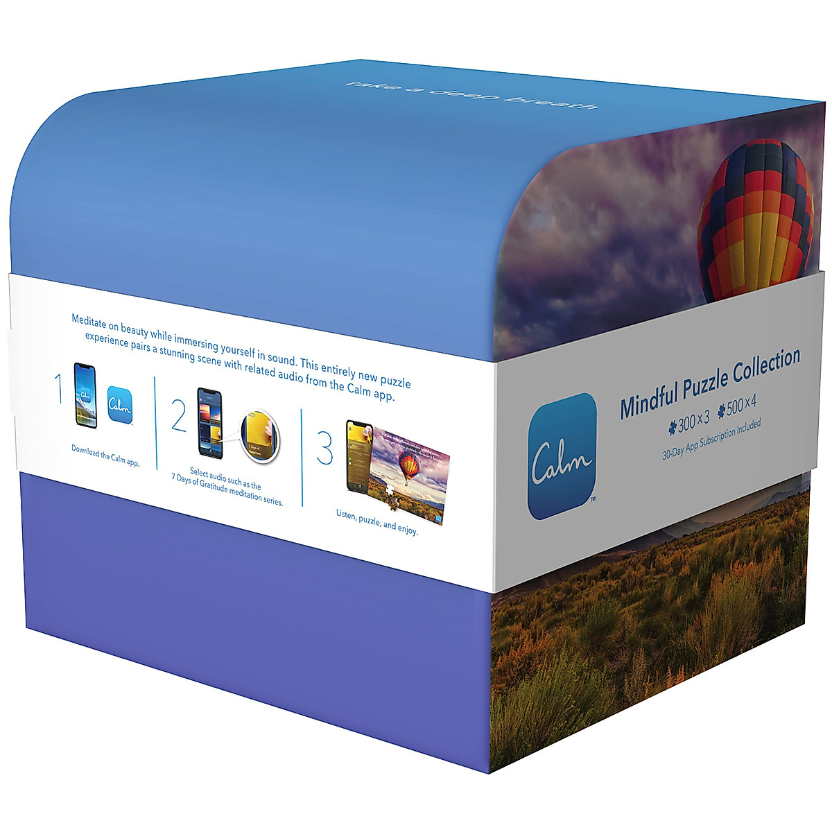 Calm App, 7-Pack Daily Mindful Puzzle Collection 300-Piece 500-Piece for Relaxation & Stress Relief with Subscription, for Adults & Kids Ages 8 and up