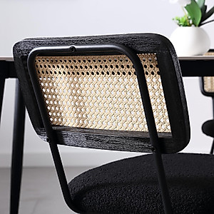 ZH4YOU Black Rattan Dining Chairs Set of 4, Mid Century Modern Chairs with Cane Back Upholstered Boucle Kitchen Chairs Armless Side Chair with Metal Legs for Dining Room/Living Room, Black Sherpa