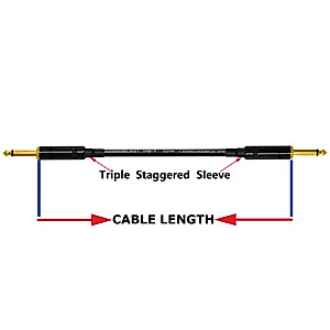 Audioblast - 2 Units - 25 Foot - HQ-1 - Braid(Black) Flexible - Dual Shielded (100%) - Guitar Instrument Effects Pedal Patch Cable w/Neutrik-Rean NYS224BG Gold ¼ inch (6.35mm) TS Plugs & Triple Boots