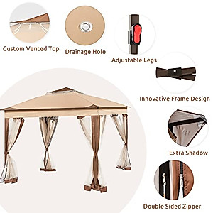 UDPATIO Pop Up Gazebo 11'x11' Patio Instant Gazebo Tent with Mosquito Netting, Outdoor Canopy Shelter with 121 Square Feet of Shade, Soft Top Metal Frame Gazebo for Lawn, Garden, Backyard and Deck