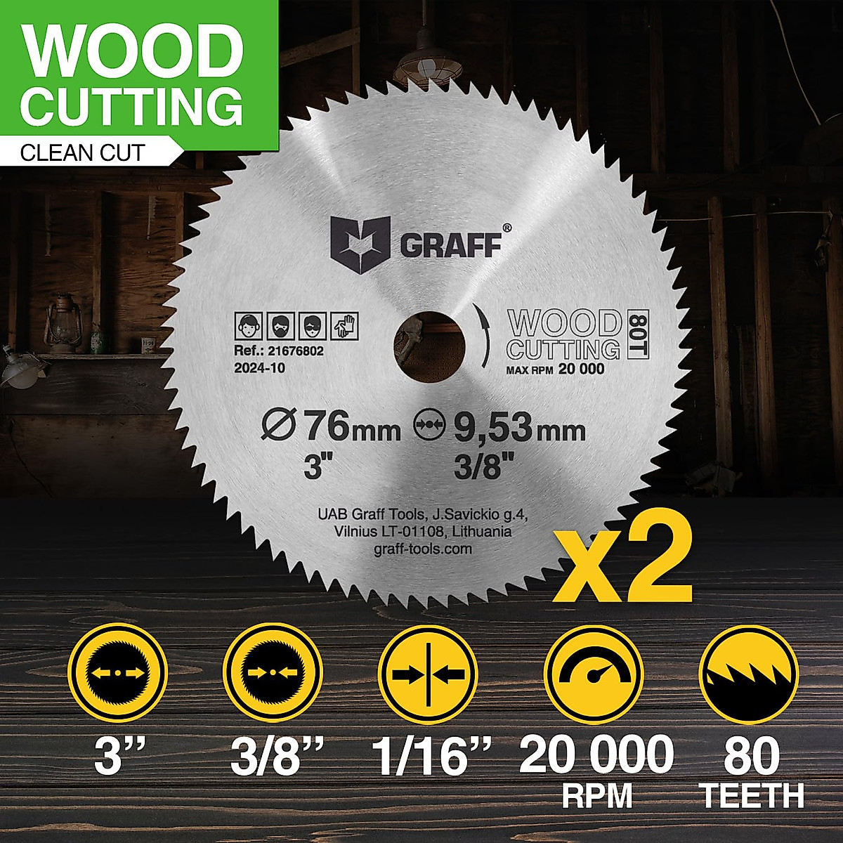 3 Inch Circular Saw Blade for Wood, Plywood, Laminate, Drywall, Plastic – 80T Wood Cutting Disc with 3/8 Inch Arbor from GRAFF