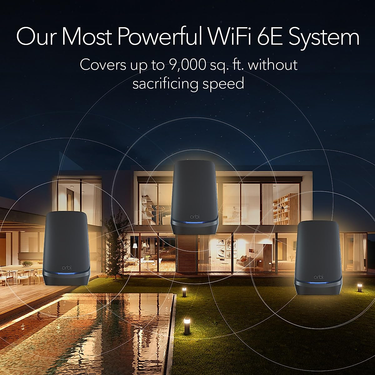 NETGEAR Orbi Quad-Band WiFi 6E Mesh Network System (RBKE963B) - Router +2 Satellite Extenders, Security Features, Up to 10.8Gbps, Coverage up to 9,000 sq.ft., 200 Devices, 10 Gig Internet Port, Black