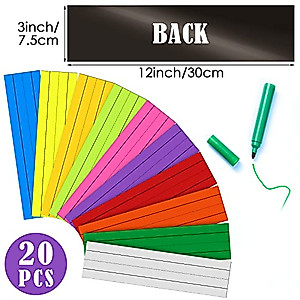 Spakon 20 Pcs Magnetic Sentence Strips, with Magnets, 12 x 3 in, Dry Erase, Lined, Reusable Ruled Classroom Learning Tool for Whiteboard (Colorful)