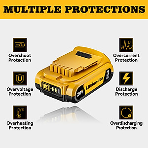 2Pack DCB201 3.0Ah 20V Battery Replacement for Dewalt 20V MAX Battery Compatible with Dewalt Battery DCB200 DCB204 DCB206 DCB201 DCB203 20V Cordless Tools