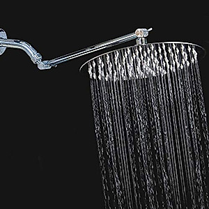 Rain Shower Head with 11'' Adjustable Arm, NearMoon High Pressure Stainless Steel Rainfall Showerhead, Ultra-Thin Design - Pressure Boosting (10-Inch Shower Head with Arm, Chrome)