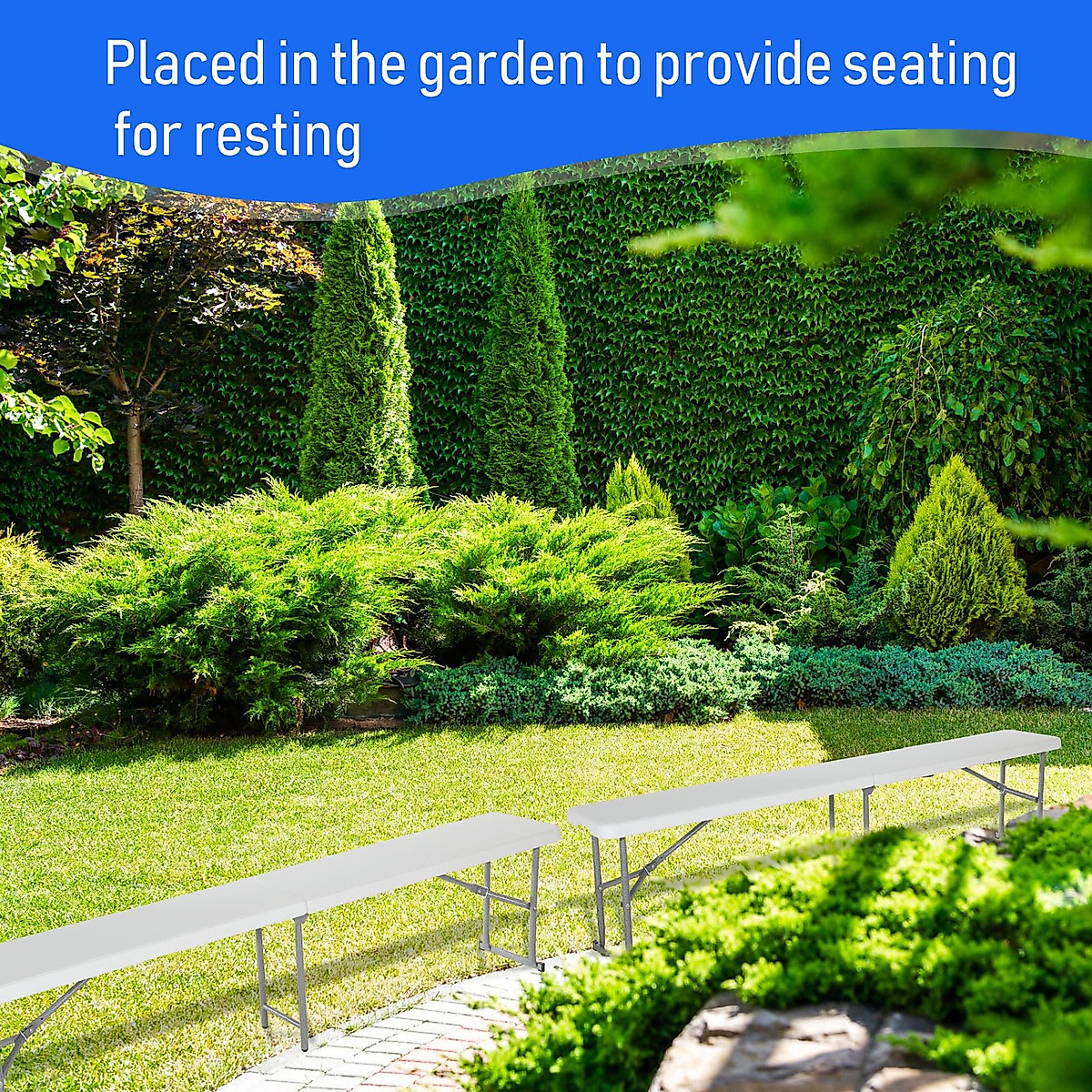 Soaoo 6 Pack 6ft Plastic Folding Bench Portable Outdoor Bench White Foldable Bench Seating with Carrying Handle for Indoor Outdoor Backyard Camping Picnic Dining Party