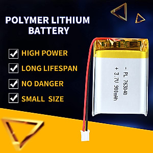 AKZYTUE 3.7V 900mAh 763040 Lipo Battery Rechargeable Lithium Polymer ion Battery Pack with JST Connector
