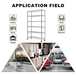 6-Tier Storage Shelf, Wire Shelving Unit NSF Certified Storage Rack 48" W x 18" D x 82" H 2100Lbs Capacity Adjustable Layer Heavy Duty Metal Rack Steel with Casters for Kitchen Garage Pantry Chrome