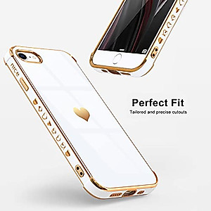 L-FADNUT Compatible with iPhone SE 2020 Case iPhone 7/8 Case iPhone SE 2022 Case Women Girls Cute Bling Heart Design Plating Bumper Shockproof Slim Silicone Protective Cover iPhone 8 Phone Case,White
