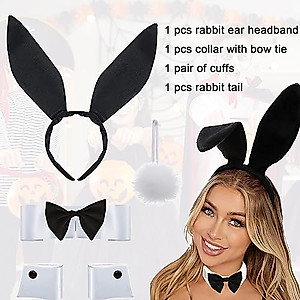 Gaoikerr Halloween Bunny Costume Set Black Bunny Ears and Tail Halloween Bunny Accessories for Halloween Cosplay Party