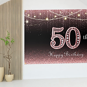 HAMIGAR 6x4ft Happy 50th Birthday Banner Backdrop - 50 Years Old Birthday Decorations Party Supplies for Women - Rose Gold