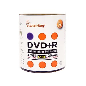 Smart Buy 6000 Pack DVD+R 4.7gb 16x White Printable Inkjet Blank Media Record Disc, 6000 Disc 6000pk