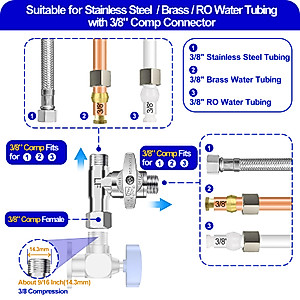 Tee Stop Valve - Lead-Free Add-A-Tee Valve 3/8"x3/8"x3/8" or 1/2",1/4 Turn Brass Tee Connector with Built-in Sealing Gasket for Bidet Sprayer,Second Faucet,Glass Rinser,Dishwasher,Toilet Tank.