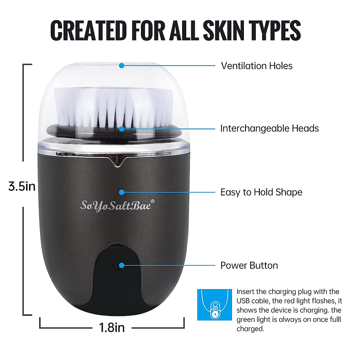 Electric Vibrating Sonic Facial Brush Cleansing Waterproof for Skin Face Exfoliating Removing Blackhead Deep Cleaning with 2 Working Speed of Men and Women