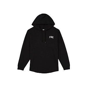 Victoria's Secret Pink Cotton Oversize Pullover Glitter Hoodie Tee/Shirt Color Black Shine Size Medium New