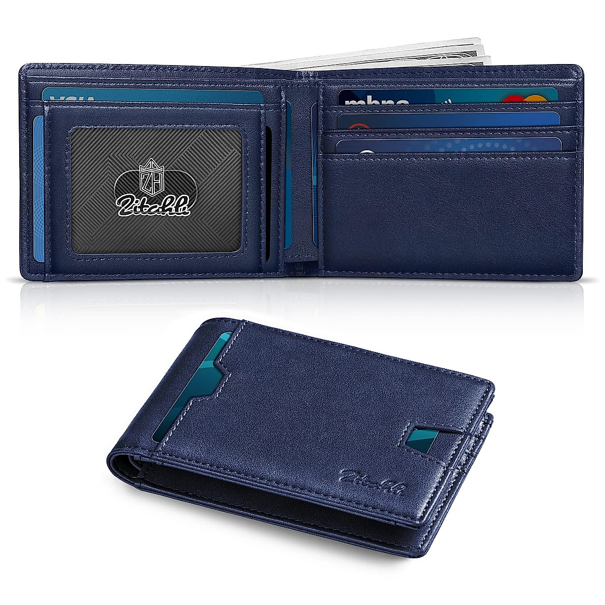 Zitahli Mens-Wallet-Slim-Leather-RFID Blocking Wallet for Men Minimalist Bifold Credit Card Holder with Gift Box