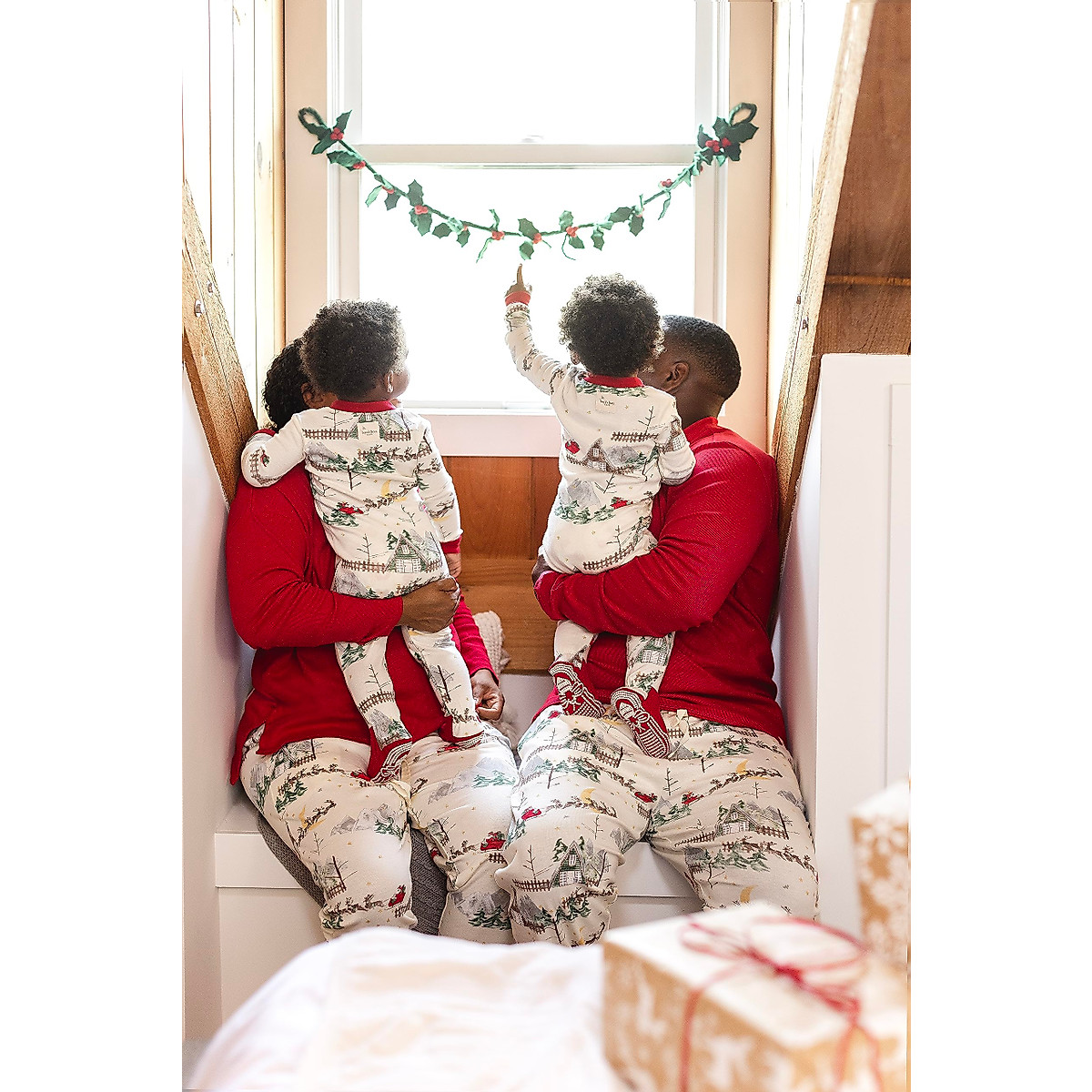 Burt's Bees Baby Baby Kids 2-Piece Family Jammies Matching Holiday Organic Cotton Pajamas, Santa's Sleigh, 8 Years